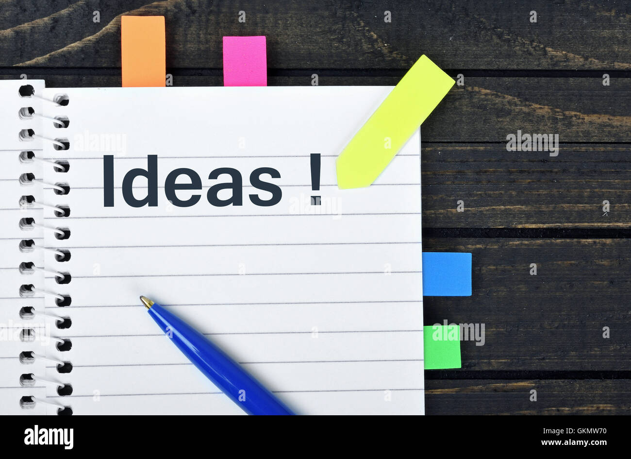 Ideas word on notepad and pen Stock Photo - Alamy