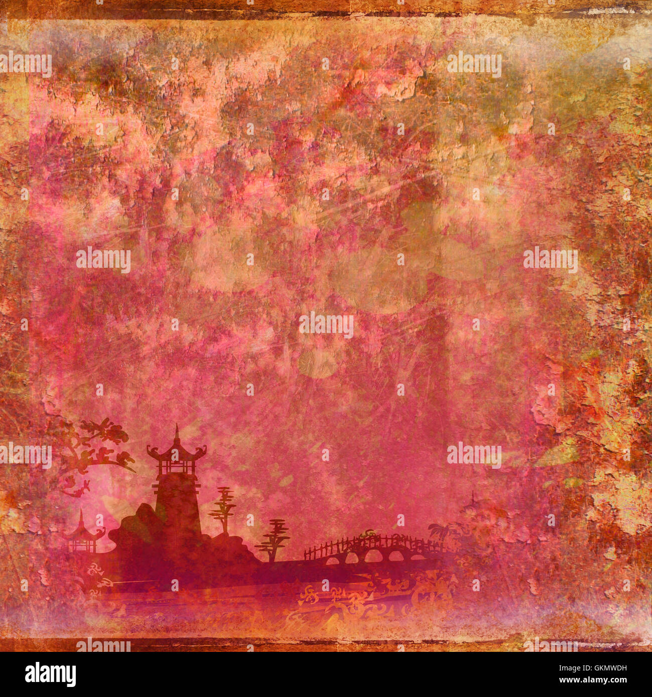 old paper with Asian Landscape , raster Stock Photo - Alamy