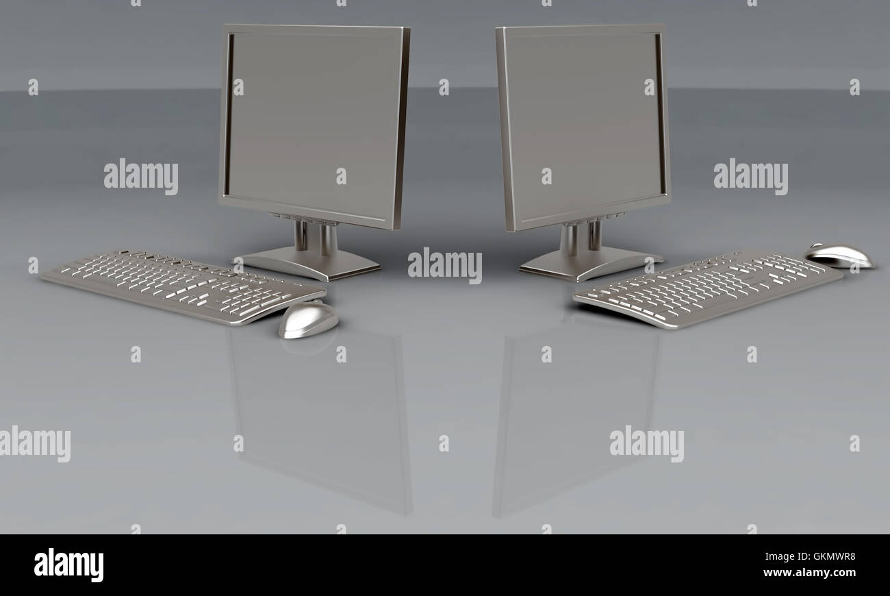 Components of a personal computer: monitor, mouse, keyboard, stylized ...