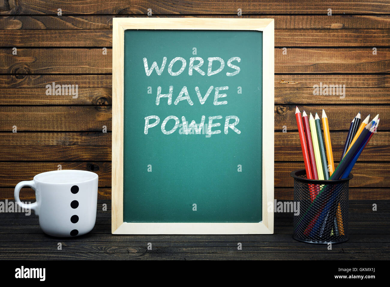 Words have power text on school board and group of pencils Stock Photo ...