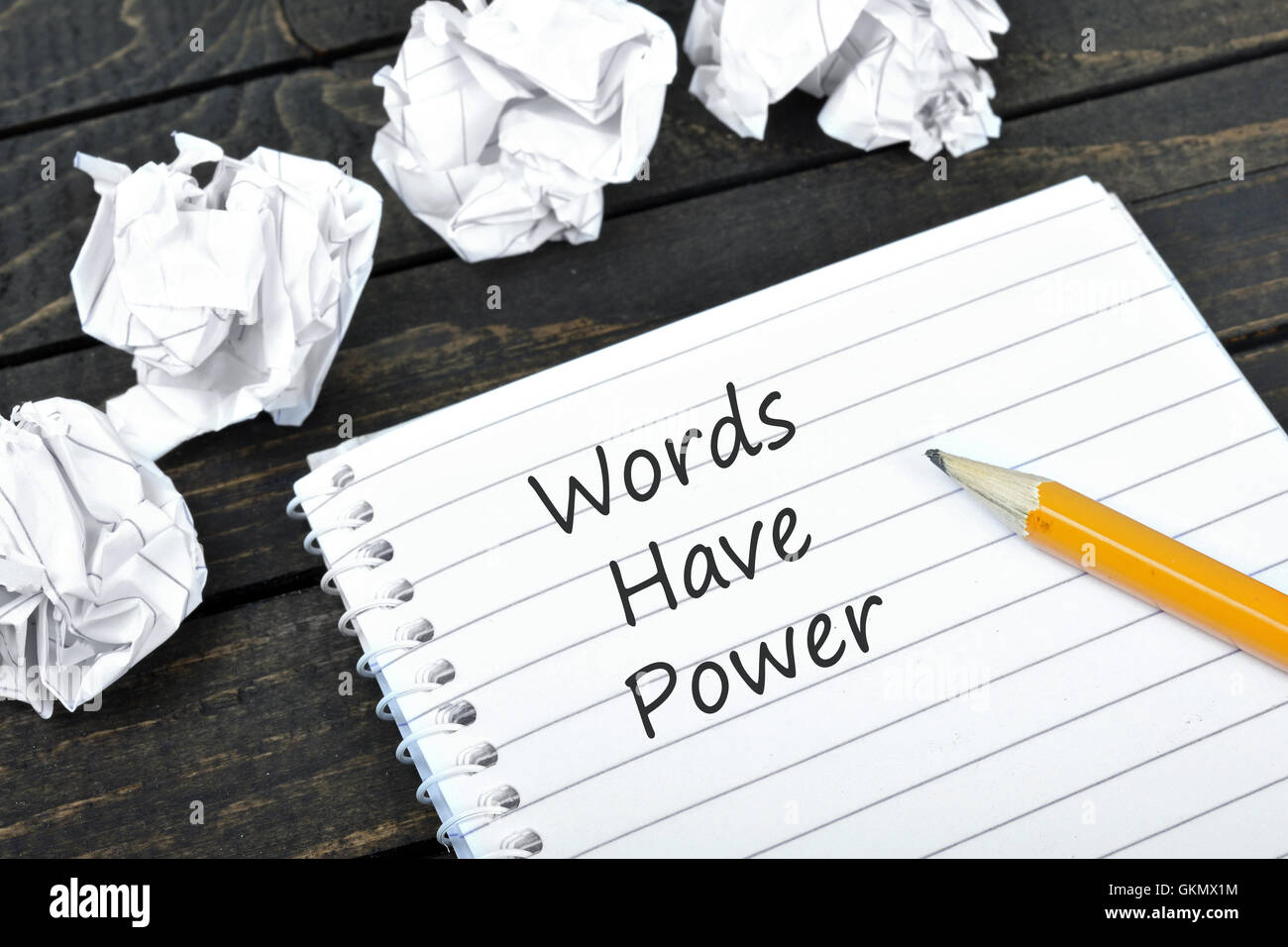 Words have power text on notepad and crippled paper Stock Photo - Alamy