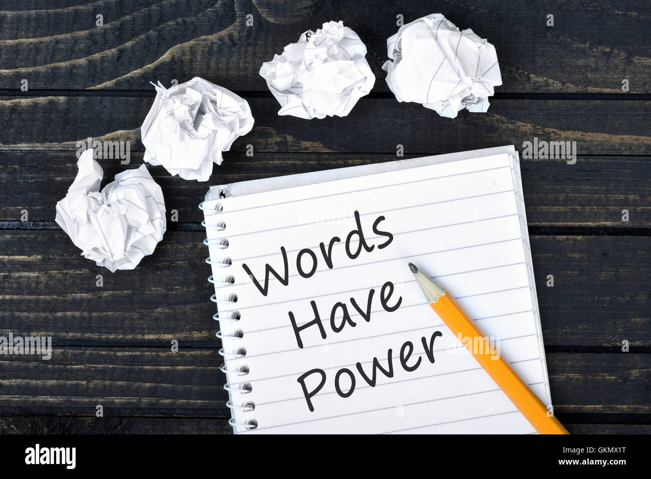 Words have power text on notepad and crippled paper Stock Photo - Alamy