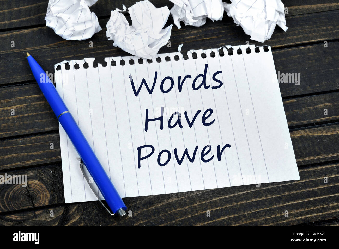 Words have power text on notepad and crippled paper Stock Photo - Alamy