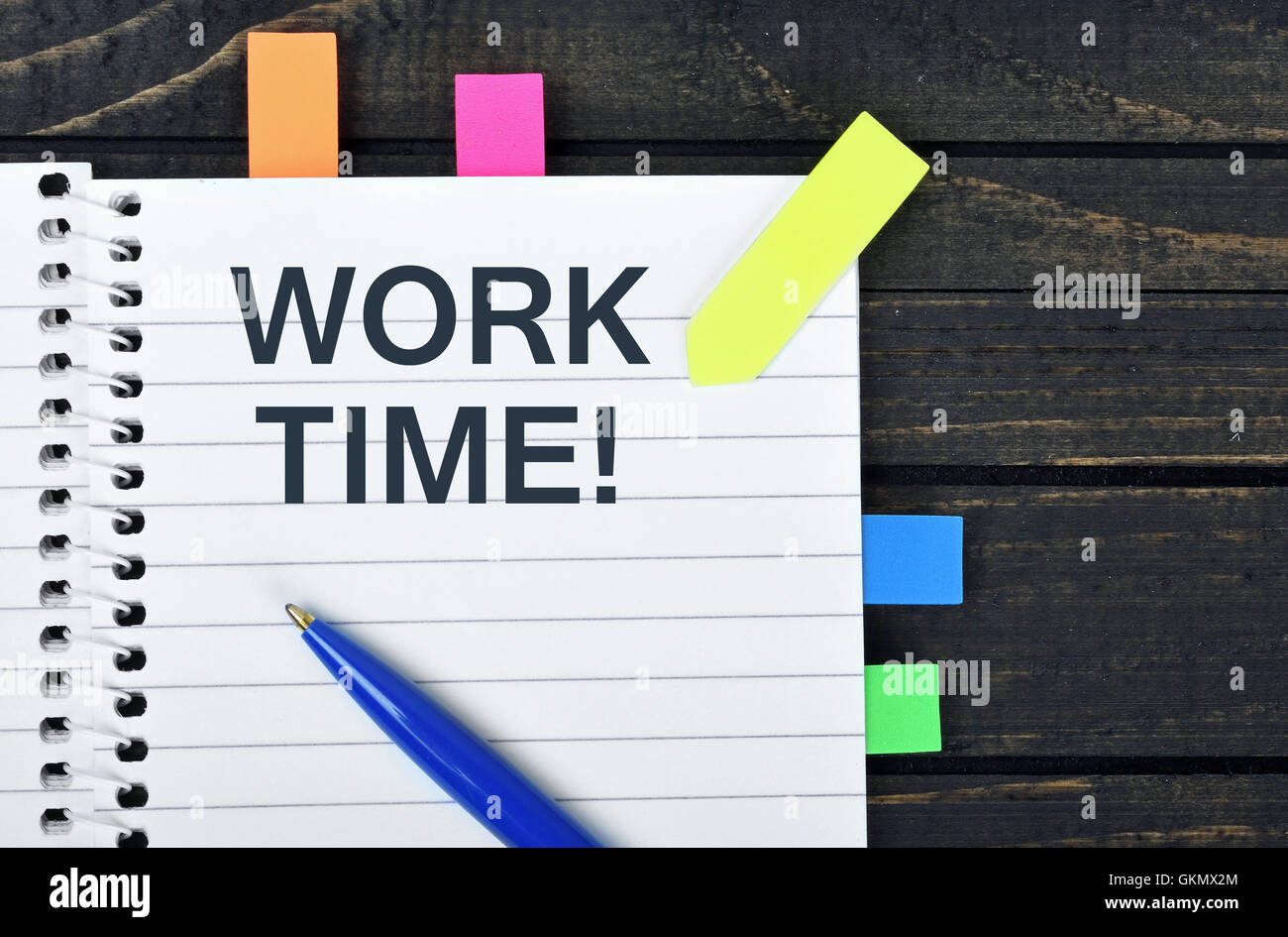 Work time word on notepad and pen Stock Photo - Alamy