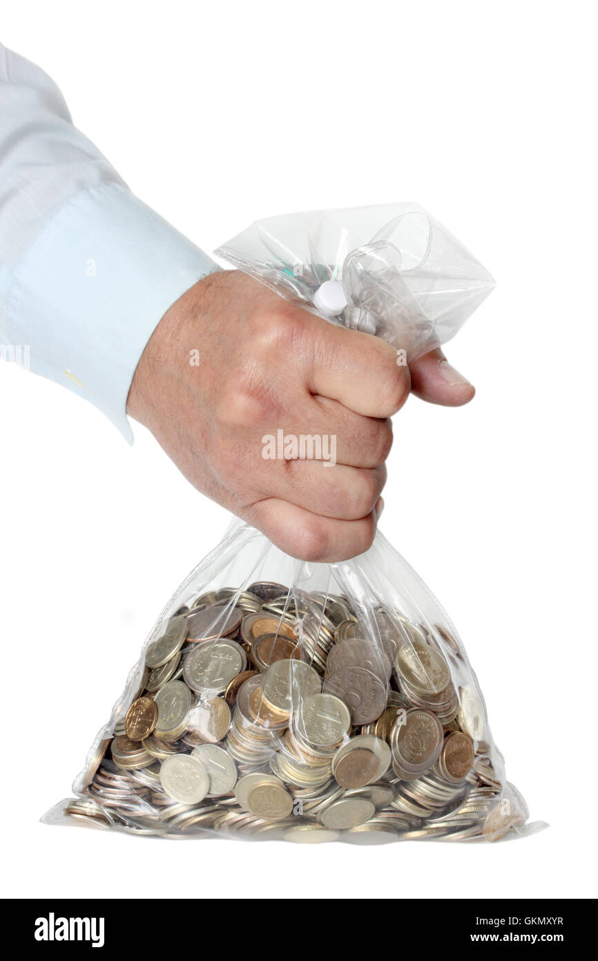Hand holding a bag of money Stock Photo - Alamy