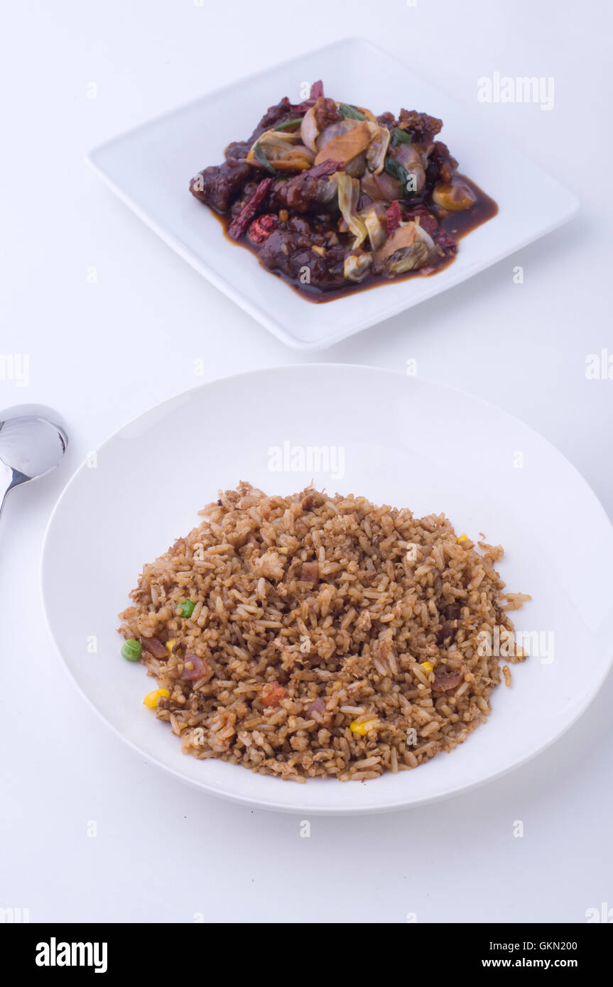 chinese fried rice with friend chili mantis prawn Stock Photo - Alamy
