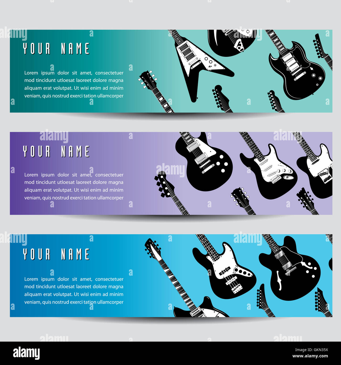 A set of three guitar banners Stock Photo - Alamy