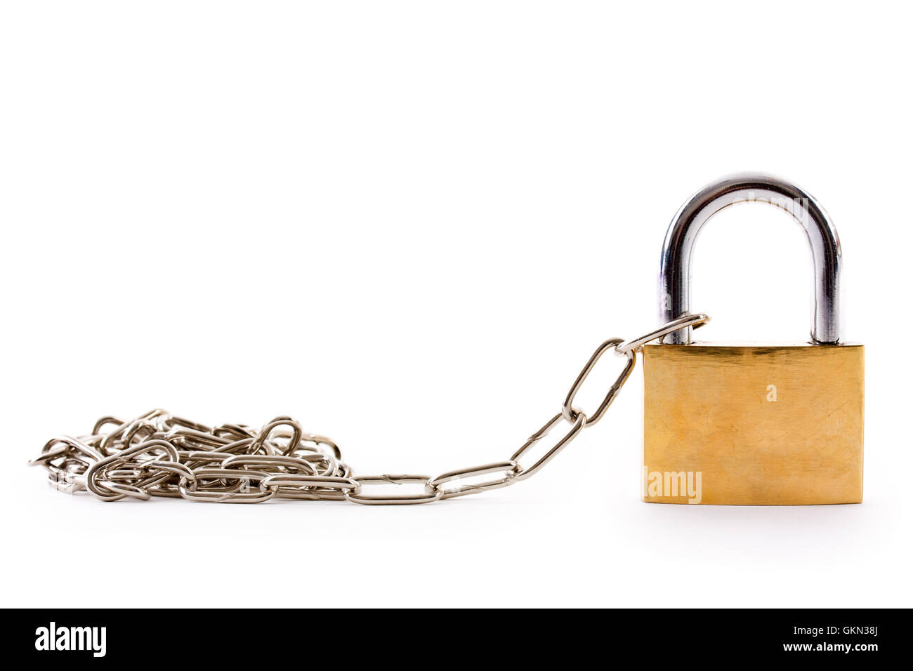 Padlock with chain link on white background Stock Photo - Alamy