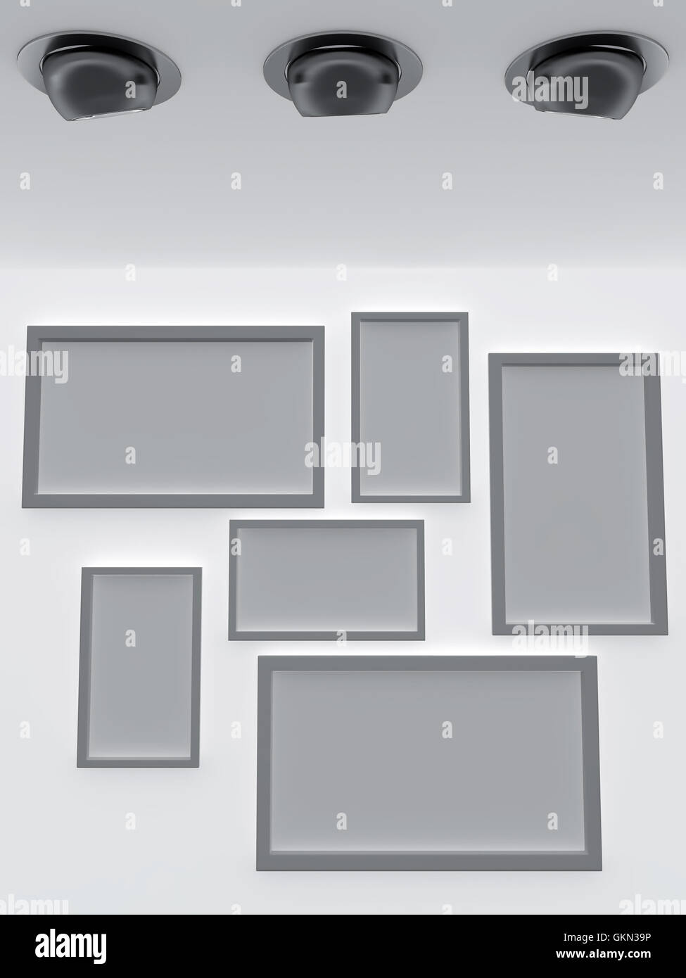 empty frames on the wall and ceiling lamp Stock Photo - Alamy