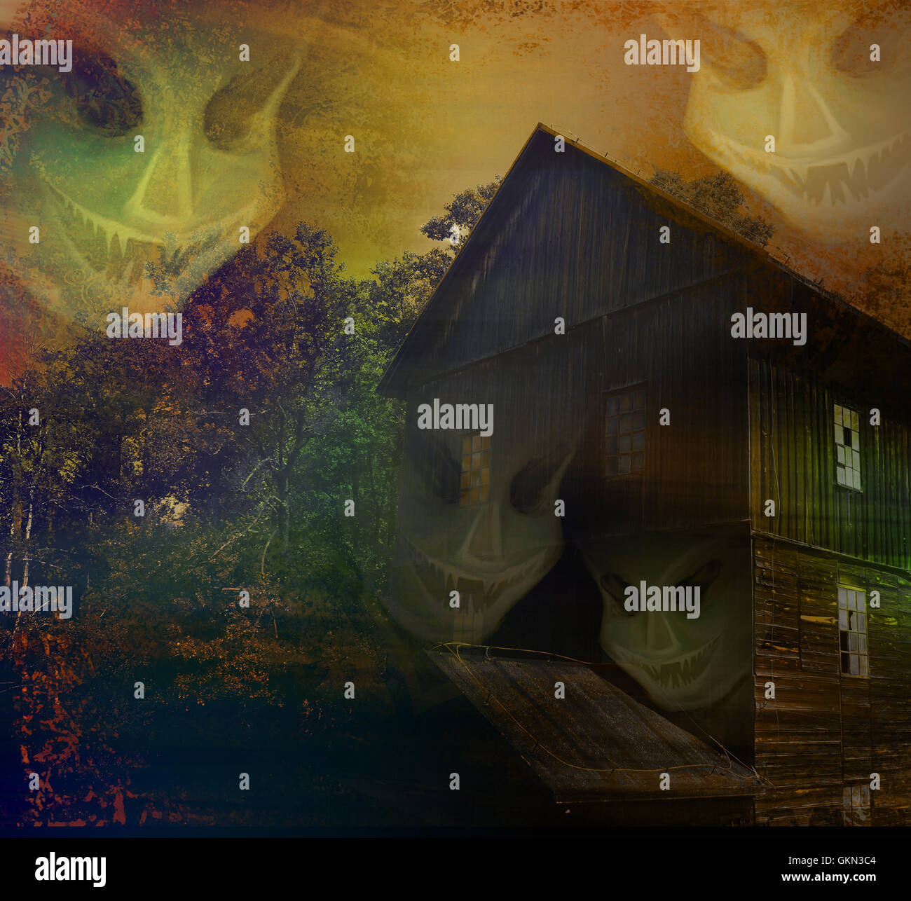 grungy Halloween background with haunted house Stock Photo - Alamy