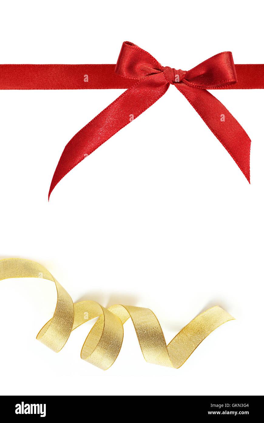 red and gold ribbon on white background Stock Photo - Alamy
