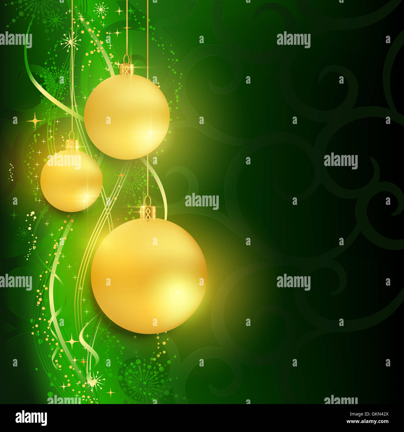 Golden baubles on dark green background Stock Photo - Alamy