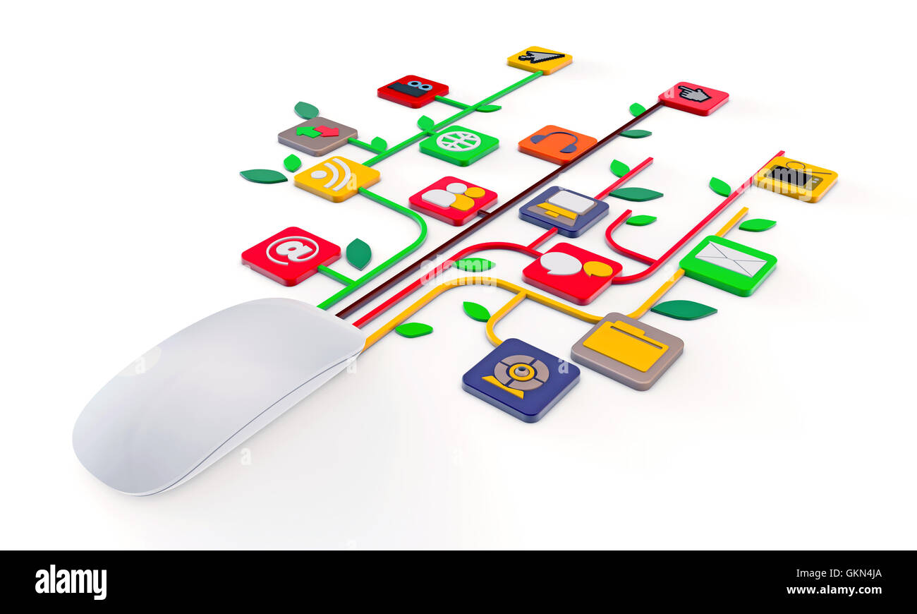 mouse connected with web icons Stock Photo - Alamy