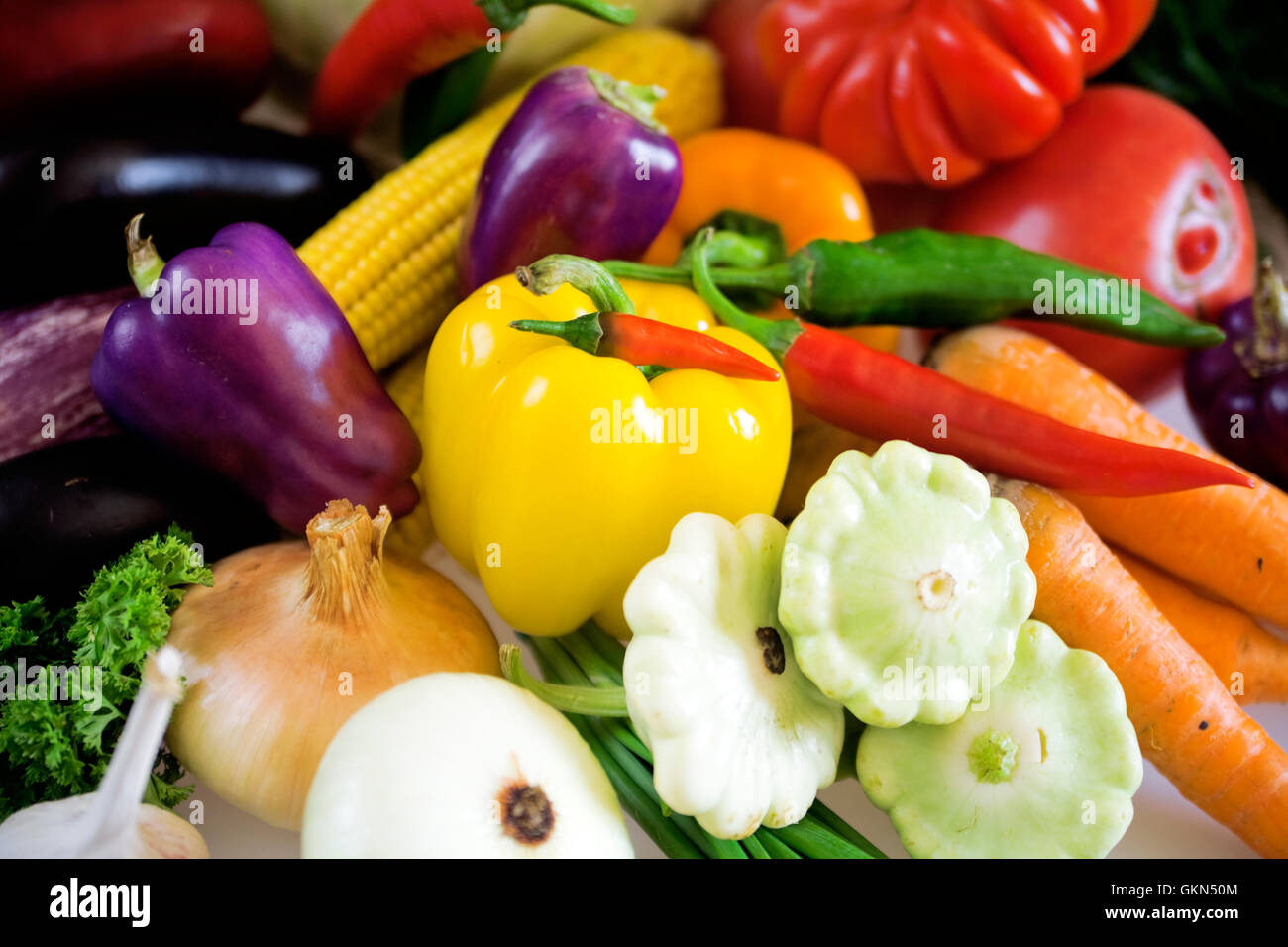 fresh organic vegetables as food and nature background Stock Photo - Alamy