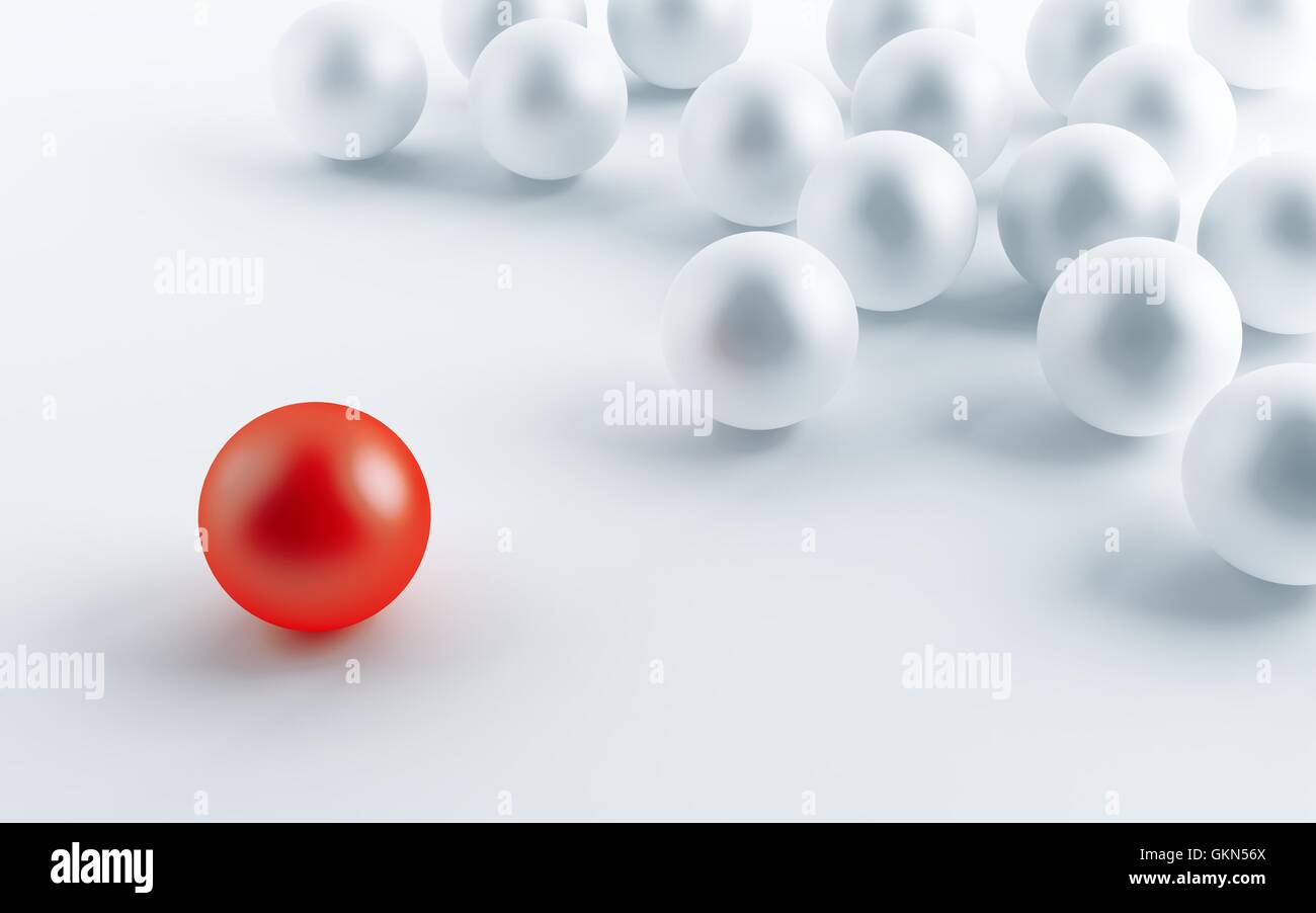 many white balls and one contrasting red Stock Photo - Alamy