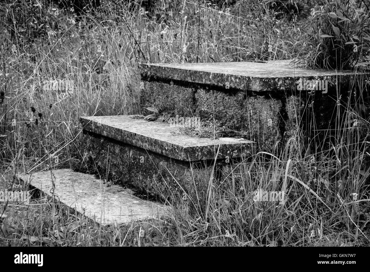 Black and white image of concrete steps to nowhere Stock Photo - Alamy