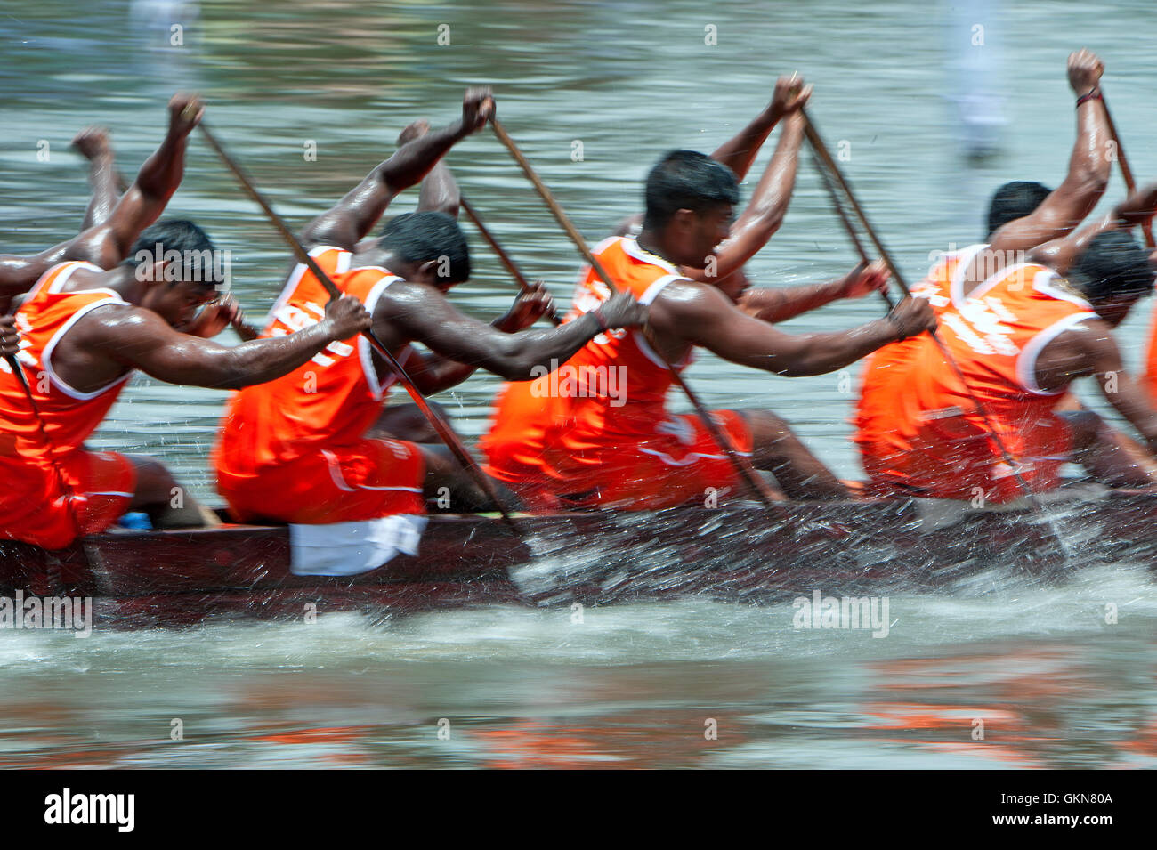 The image of Participant, rowing, Snake boat in motion, Nehru boat race ...