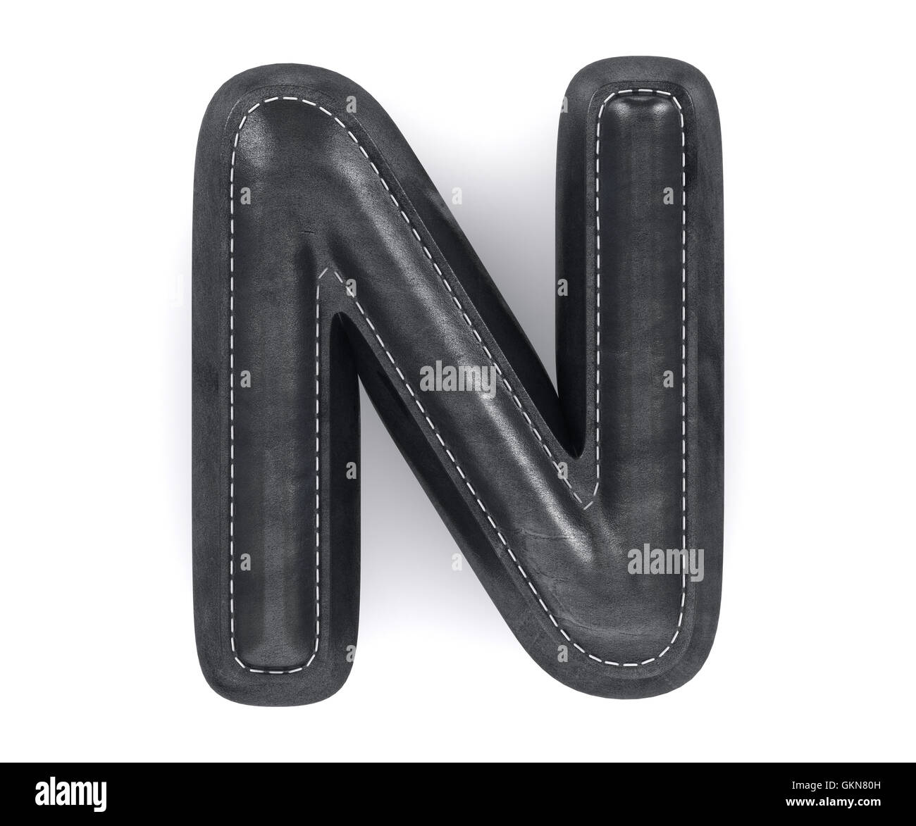 Alphabet black leather skin texture capital letter N. Isolated on white ...