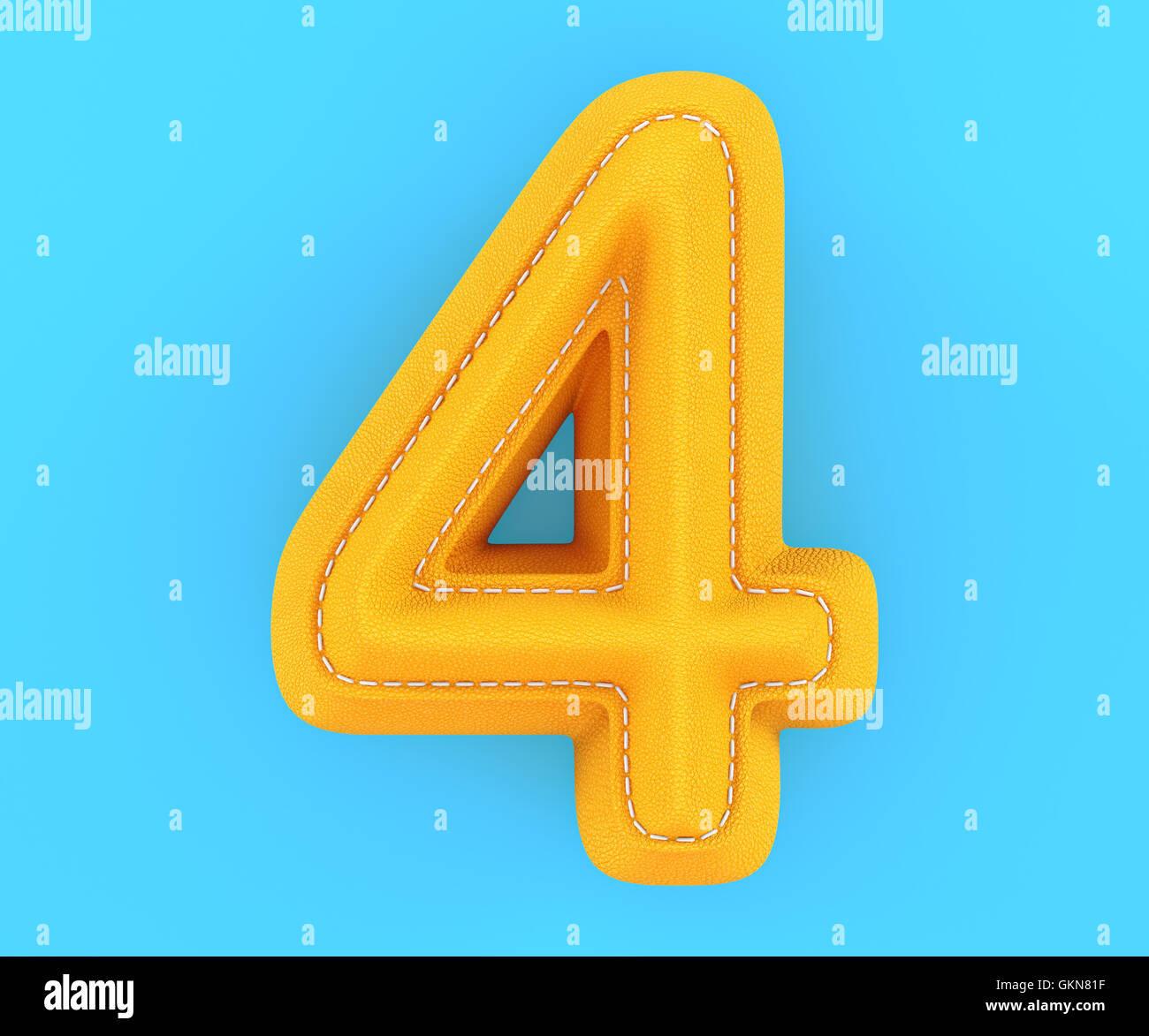 Digit number alphabet yellow leather skin texture letter four 4. 3d ...