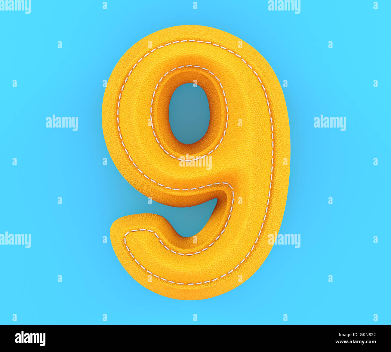 Digit number alphabet yellow leather skin texture letter nine 9. 3d ...