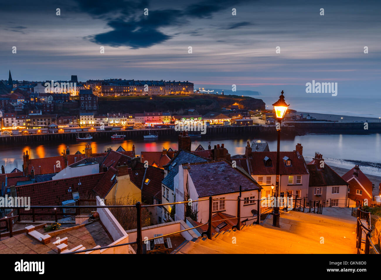 The famous Whitby steps after sunset Stock Photo - Alamy