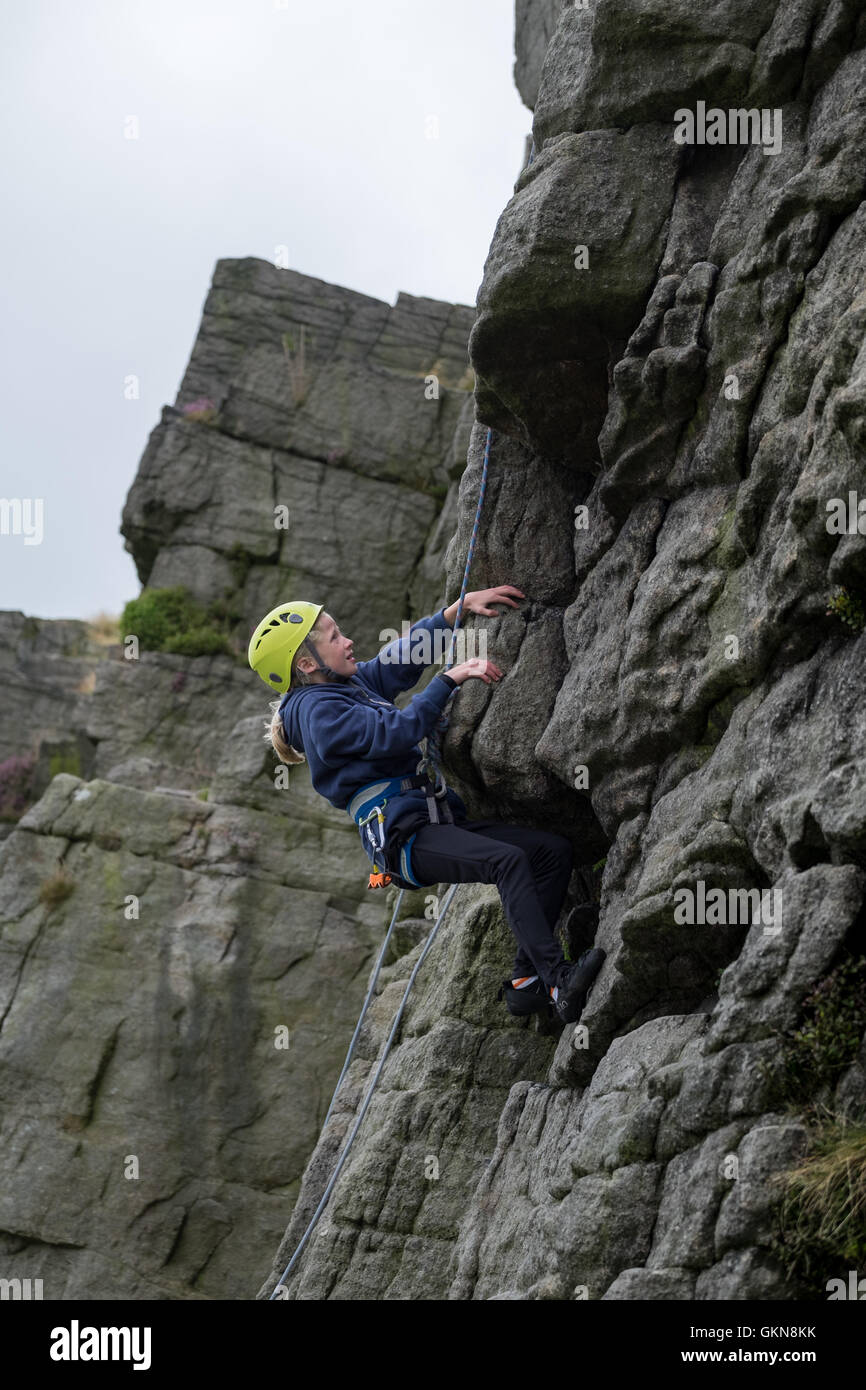 Climbing at Windgather Rocks in the Peak District, UK Stock Photo - Alamy
