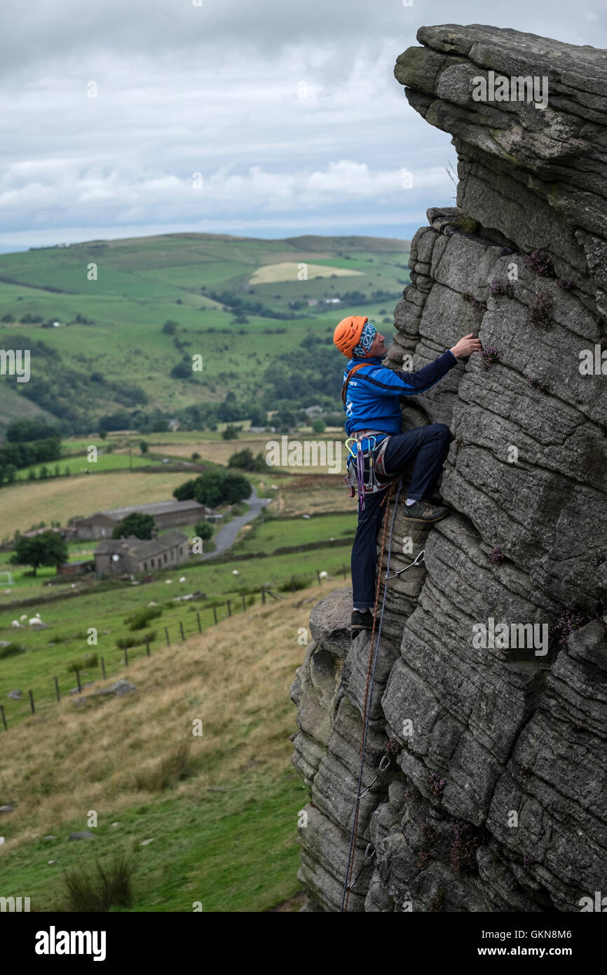 Climbing at Windgather Rocks in the Peak District, UK Stock Photo - Alamy