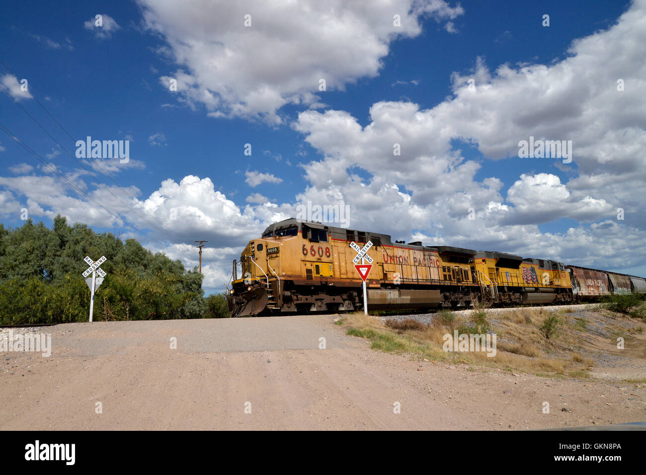 A freight train heading north from Nogales, Sonora, Mexico and Nogales ...