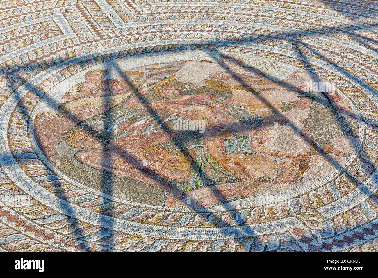Ancient Greek floor mosaic in archaeologic park Kato Paphos, Cyprus ...