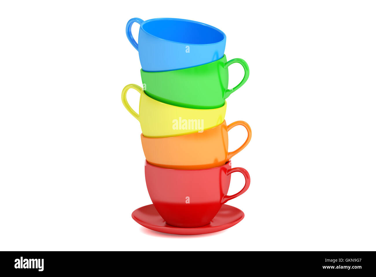 Stack of colorful cups, 3D rendering isolated on white background Stock ...