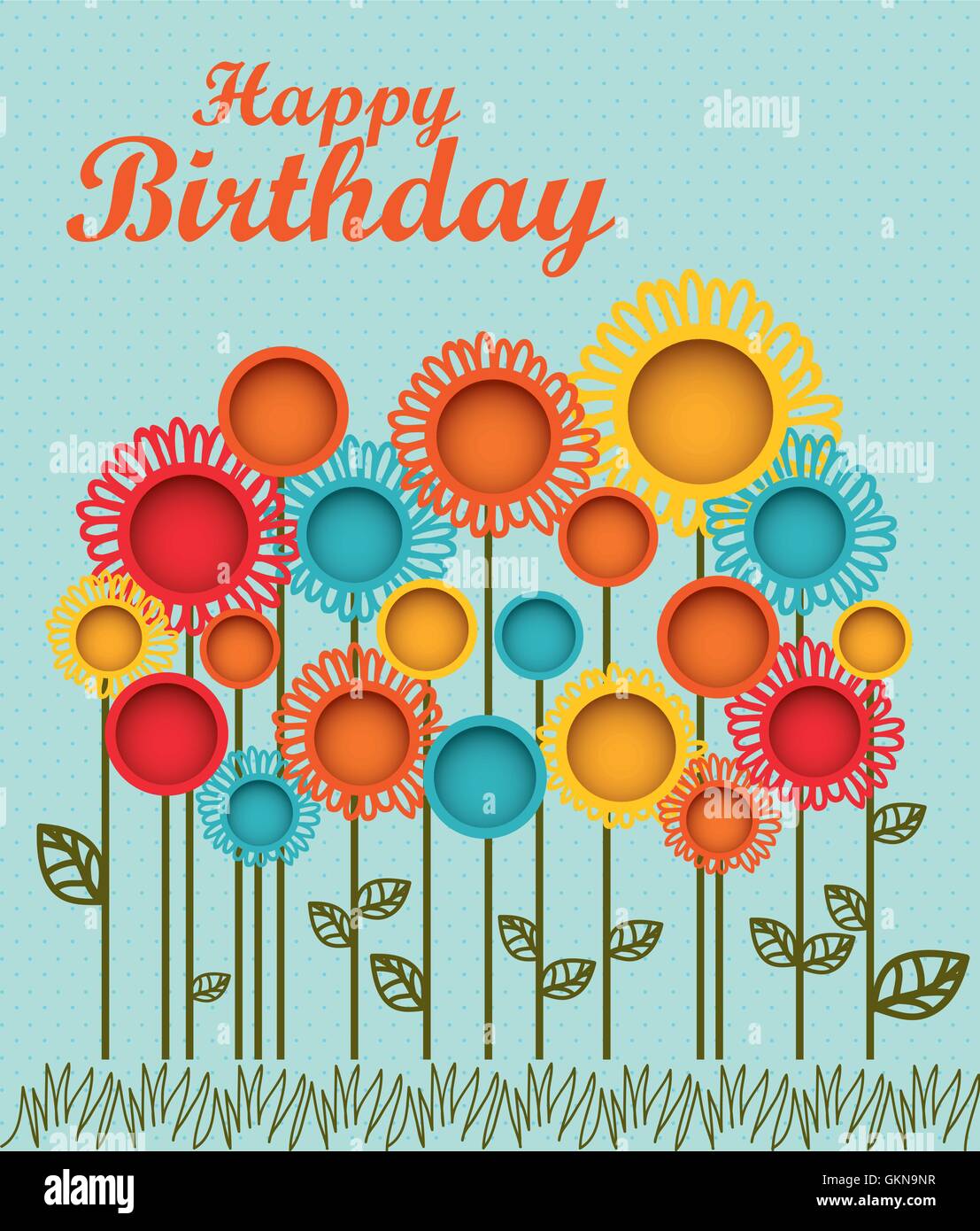 Illustration of birthday card with colored flowers Vector illust Stock ...