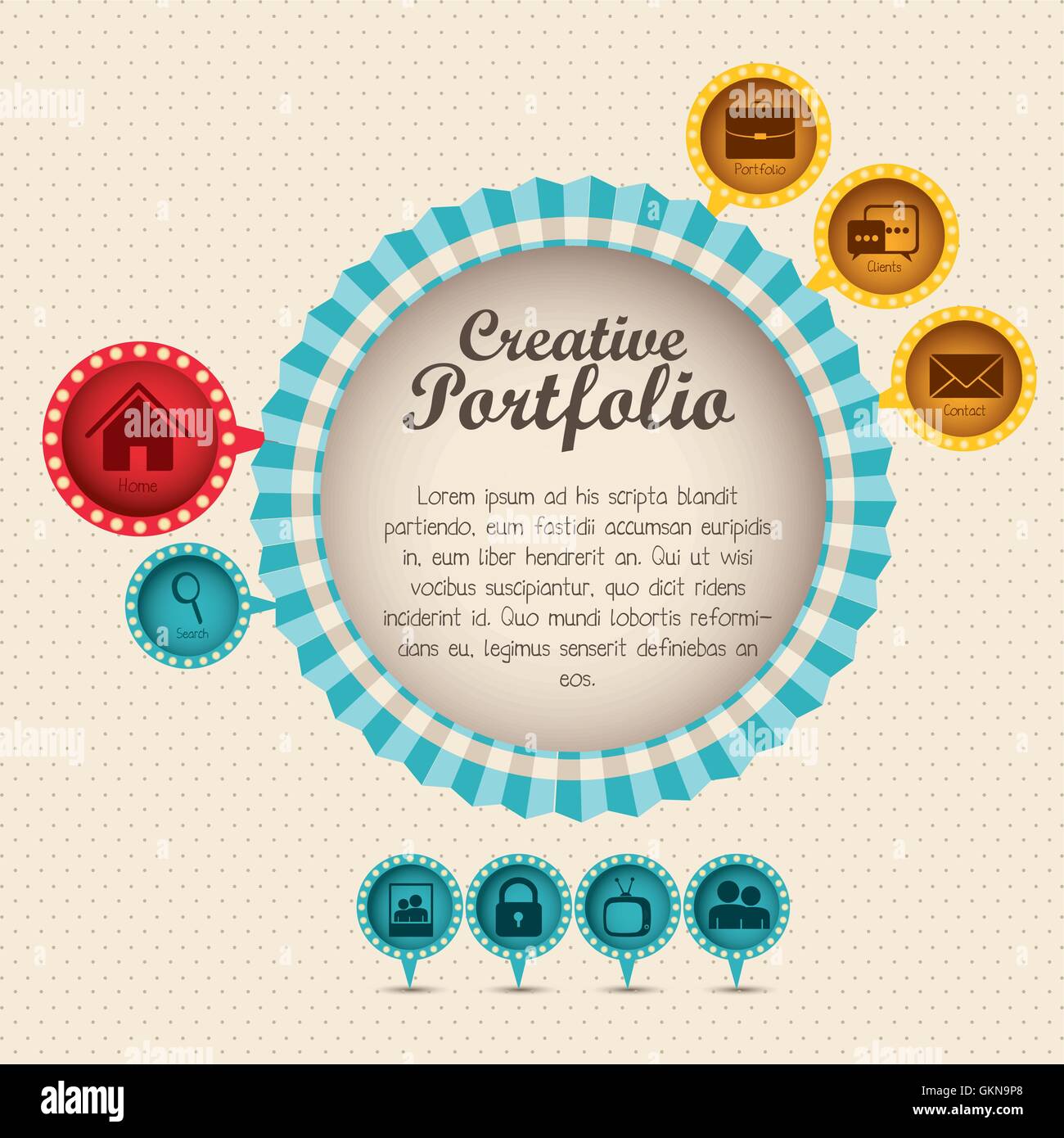 Illustration of creative portfolio Portfolio with icons Vector Stock ...