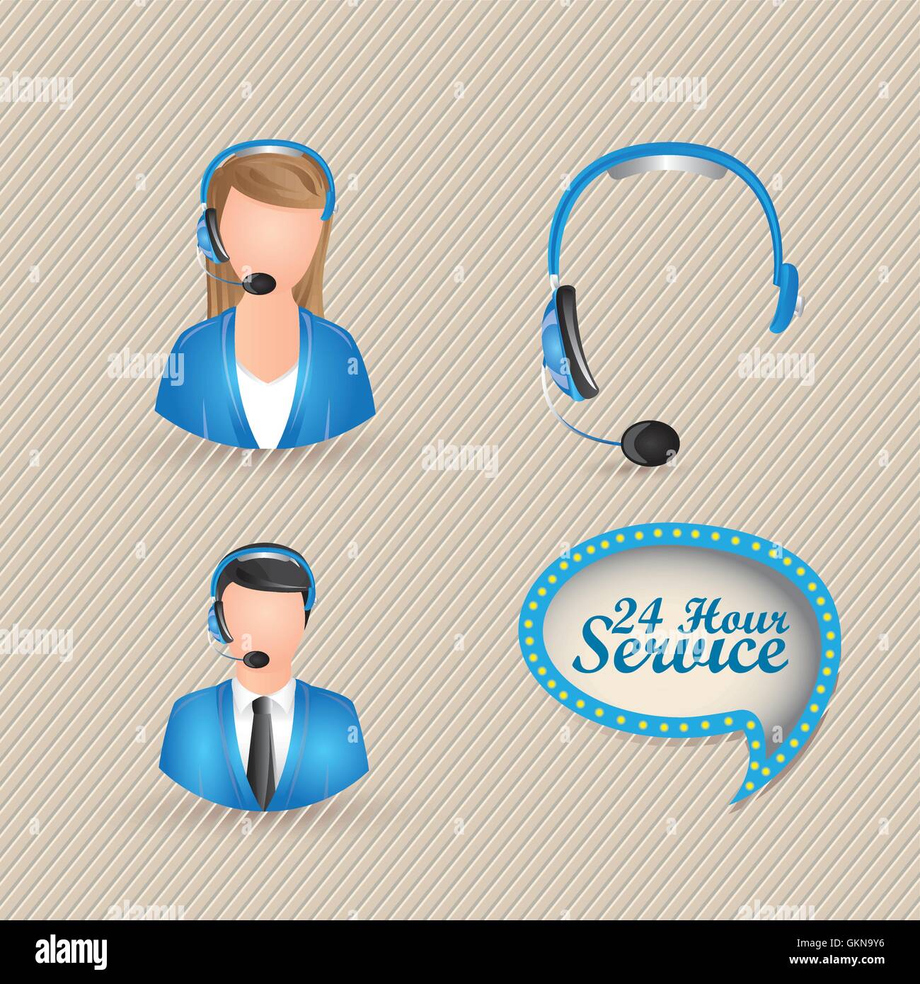 Illustration of service icons operator service 24 hours a day ve Stock ...