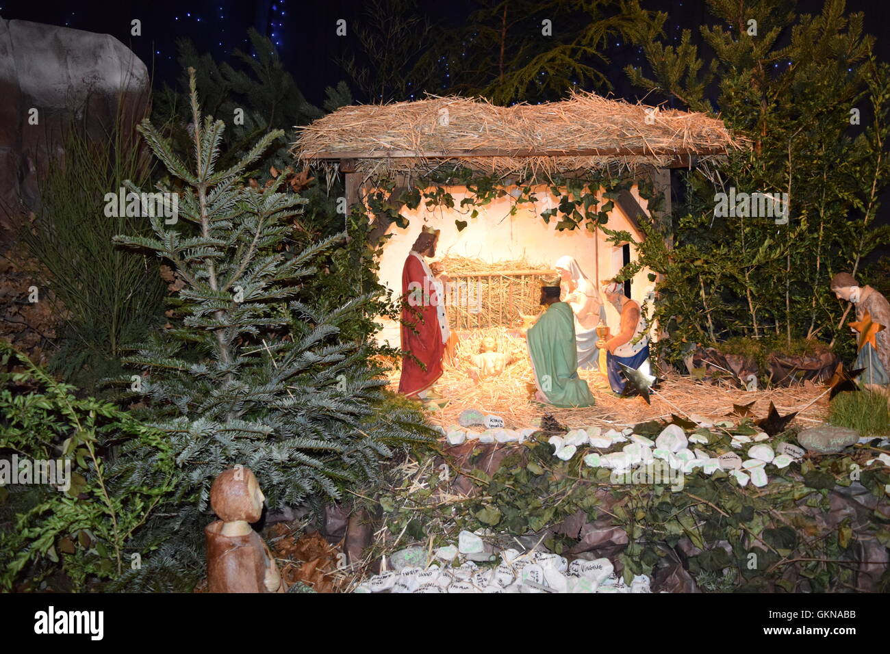 Nativity Scene with baby Jesus, Mary, Joseph and the three Kings Stock ...