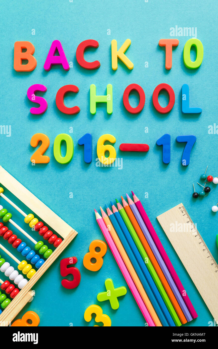 new school year 2016-2017 colorful background with supplies Stock Photo ...
