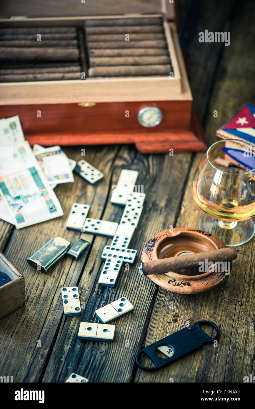 playing cuban domino for money and smoking cigars with rum Stock Photo ...