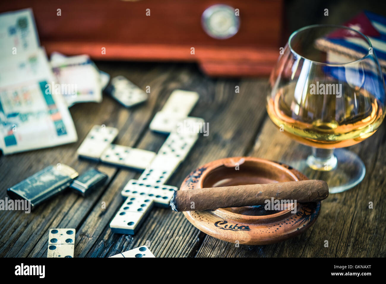 traditional cuban game and cigars with rum Stock Photo - Alamy