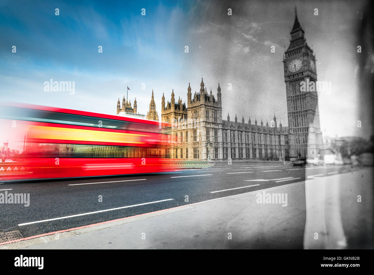 London Big Ben split on old and modern image, before and after digital ...