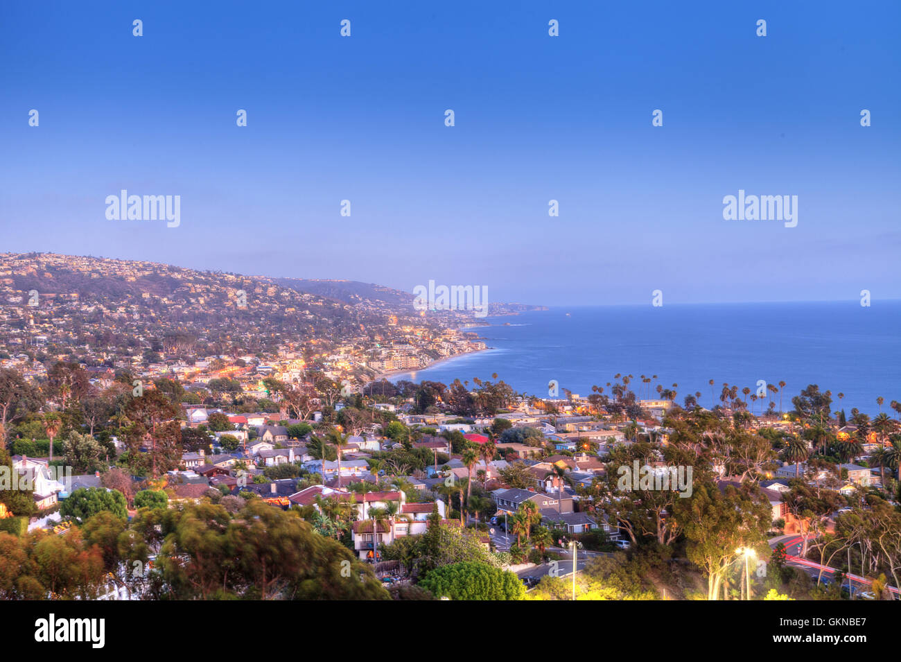 Blue sky over the coastline of Laguna Beach, California, in summer on a ...