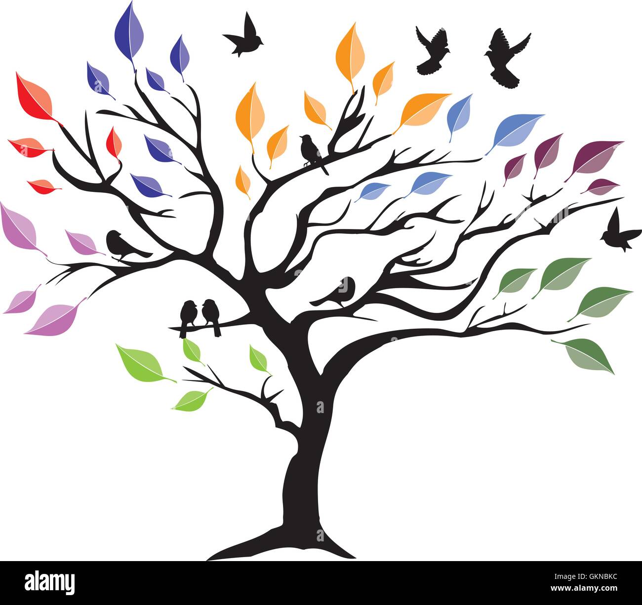 vector illustration of an abstract tree with birds Stock Vector Image ...