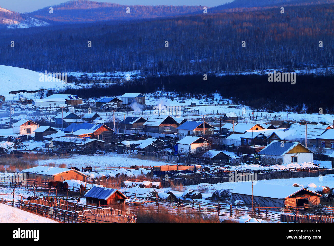 Inner Mongolia Eergu'Na border village of snow Stock Photo - Alamy