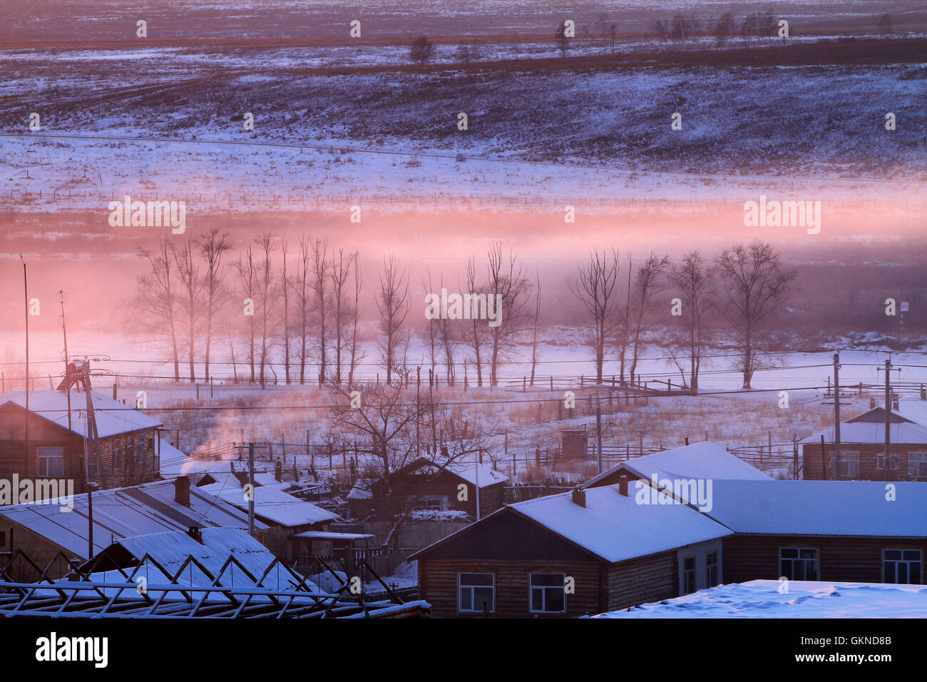 Inner Mongolia Eergu'Na border village of snow Stock Photo - Alamy