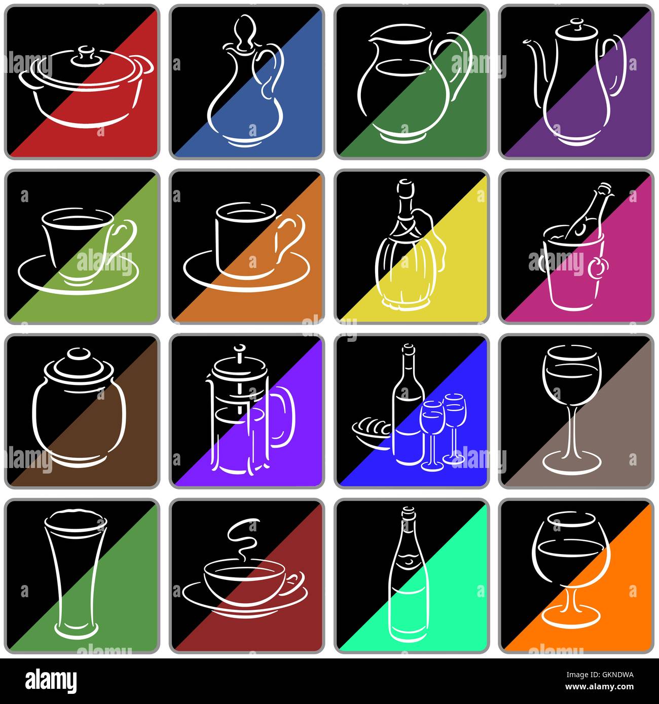 optional gastronomy coloured kitchen cuisine square symbols icons cup ...