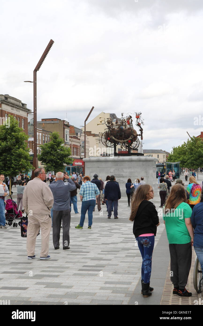Crowds await the arrival of the Stockton Flyer, a train monument built ...
