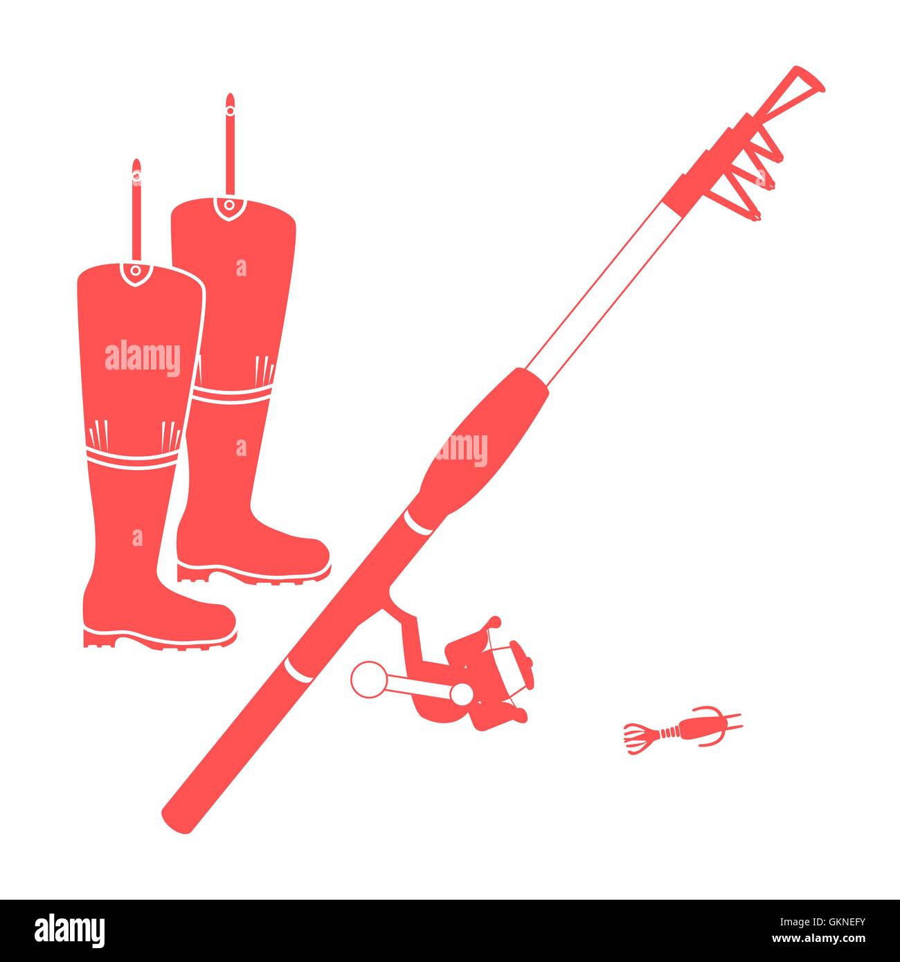 Stylized icon set of different tools for fishing on a white background ...
