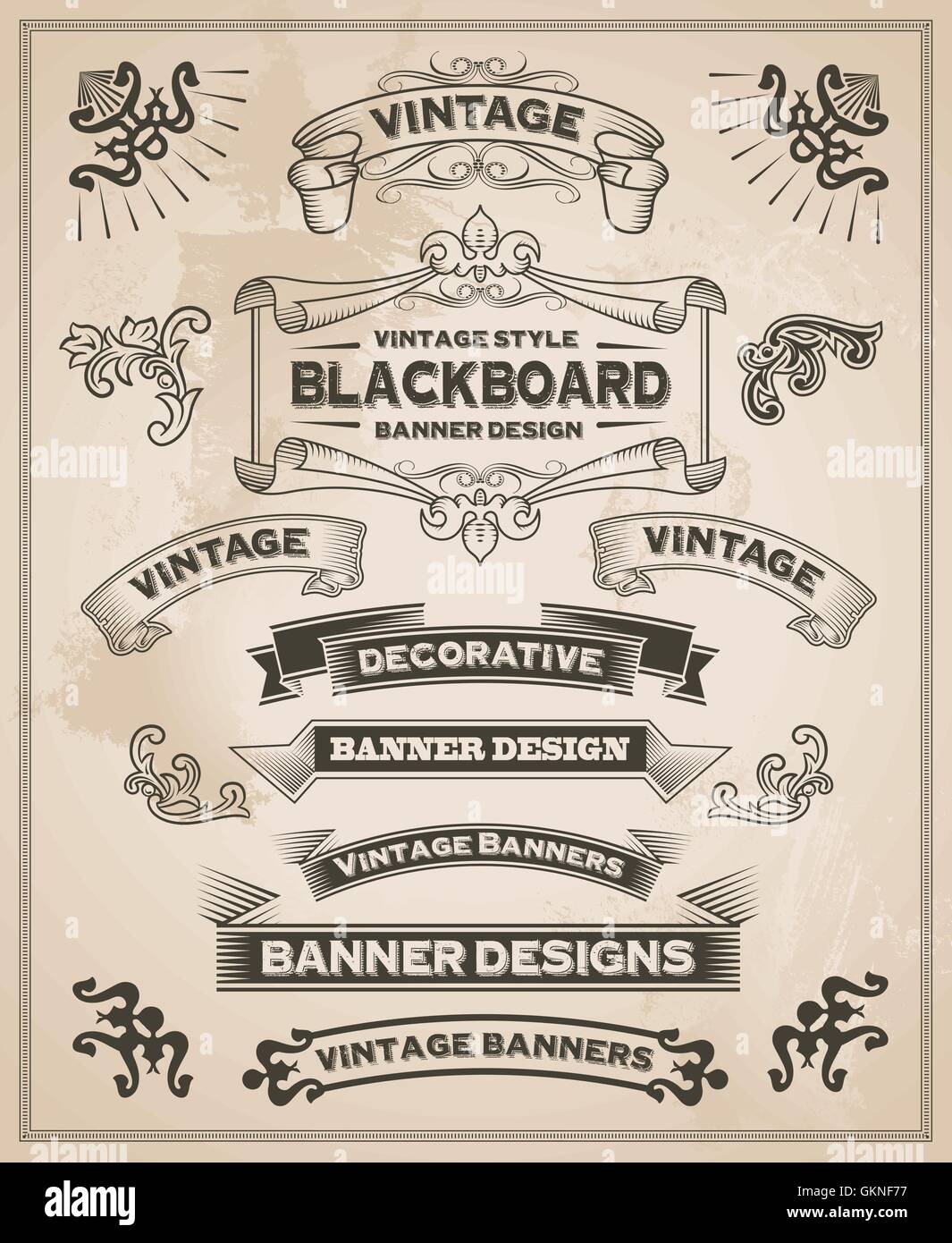 vintage banner retro sign vector frame scroll framework greeting art ...