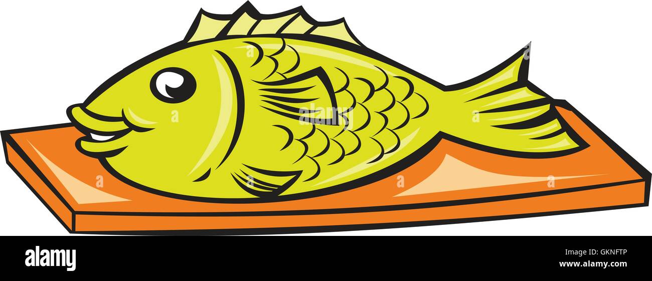Illustration of a fish on a chopping board set on isolated white ...