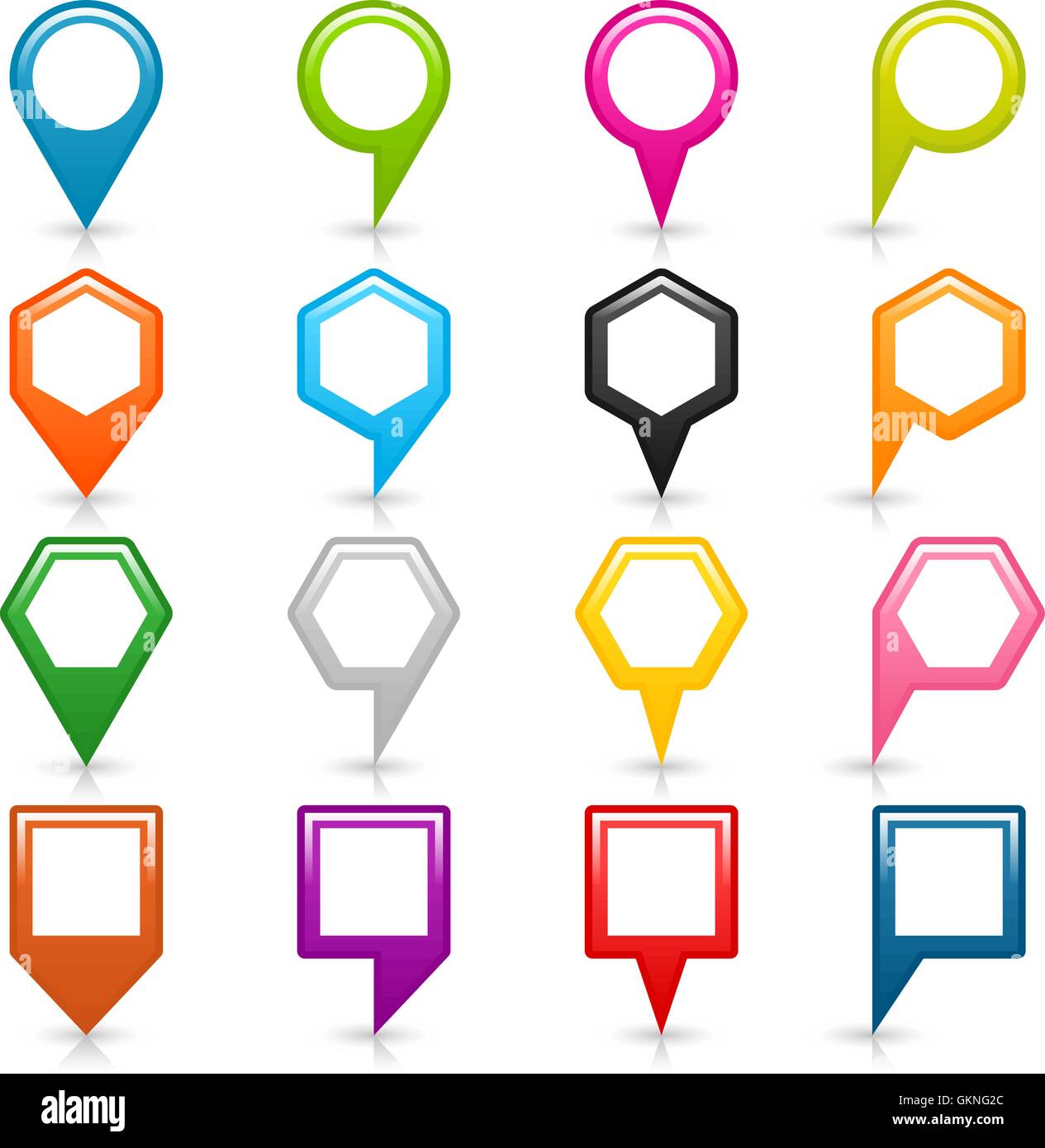 16 blank map pins sign set location icon with shadow reflection on ...