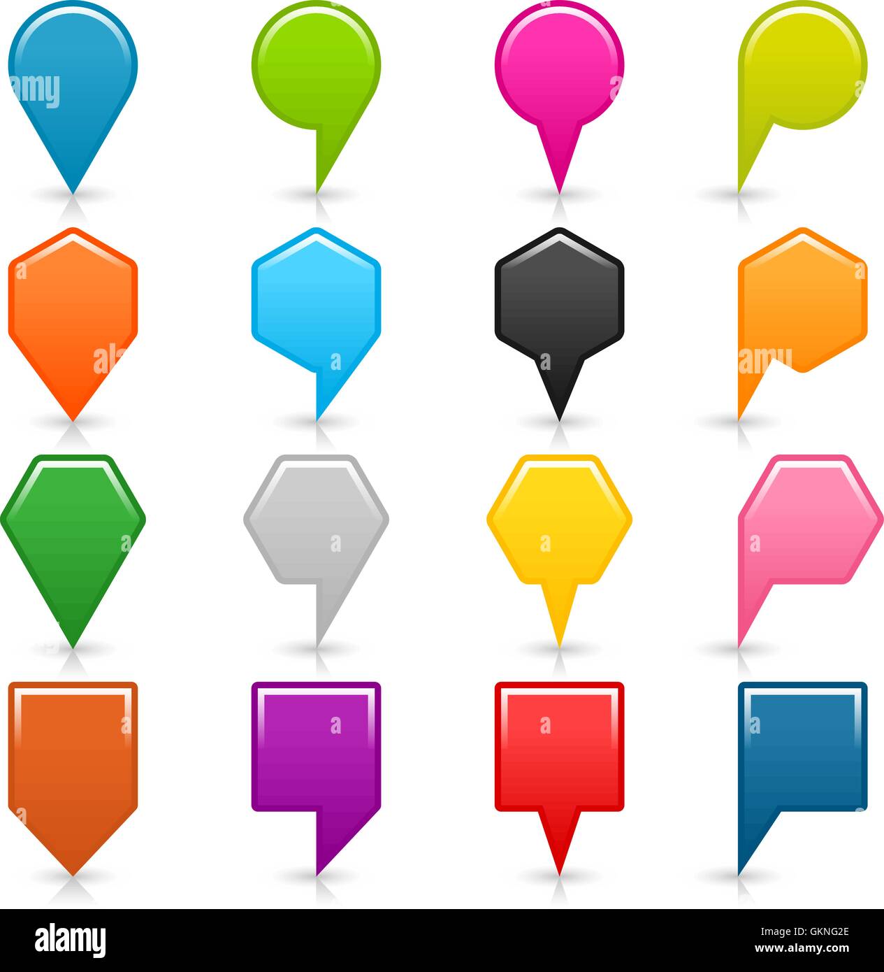 16 blank map pins sign set location icon with shadow reflection on ...