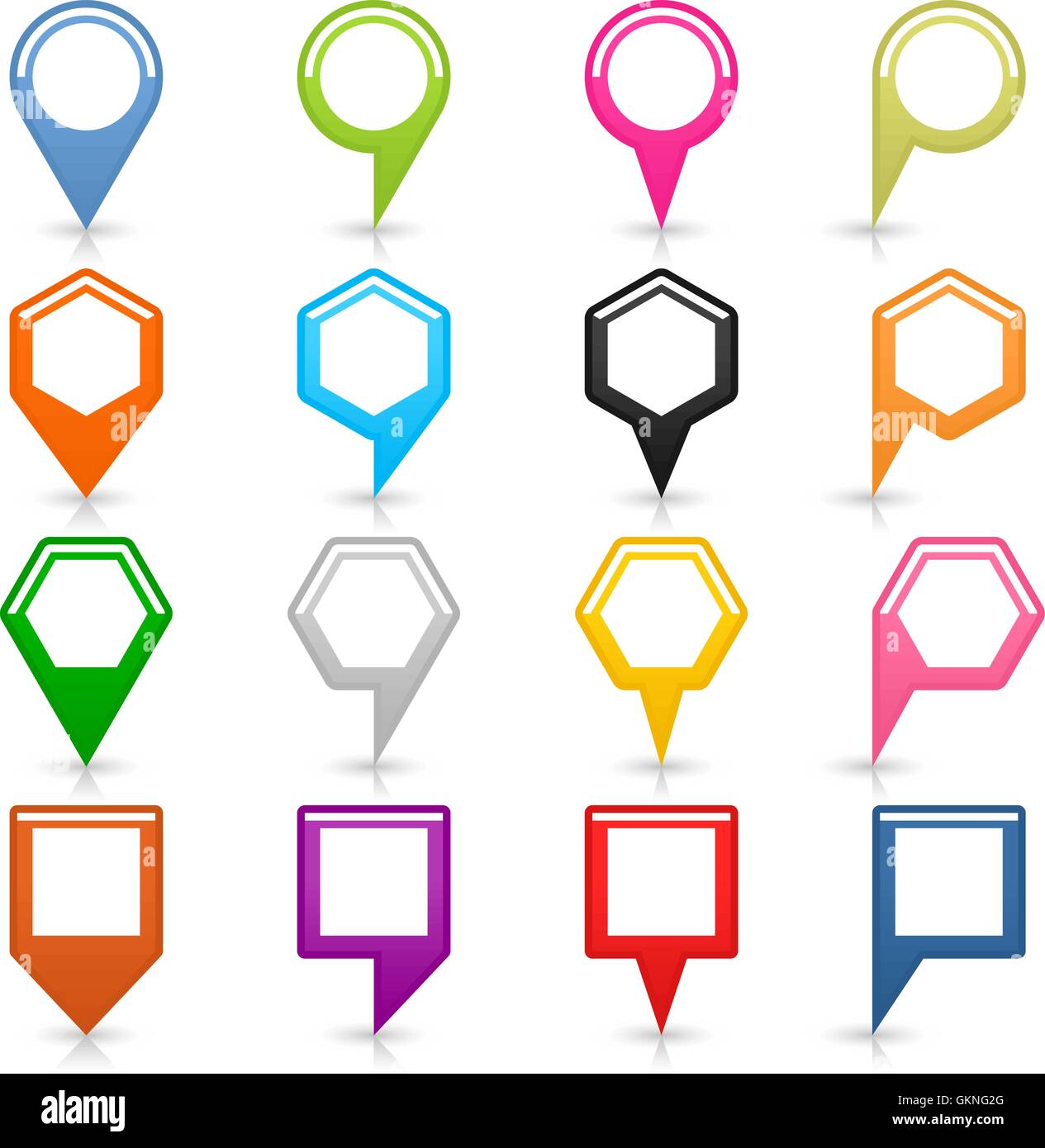 16 blank map pins sign set location icon with shadow reflection on ...
